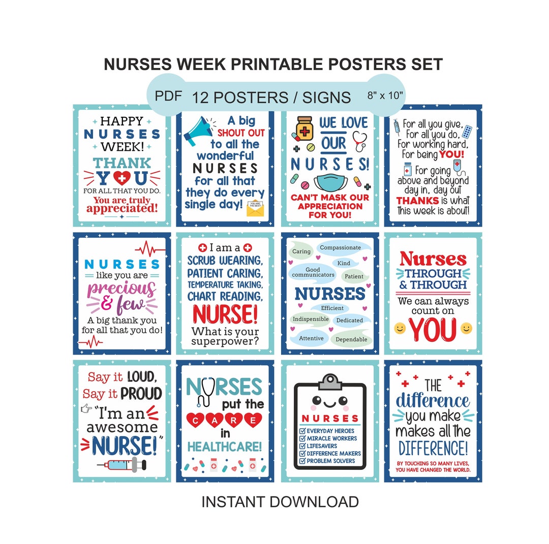 Nurses Week Signs Set of 12 Printable / Nurse Week Poster / Nurse Week ...