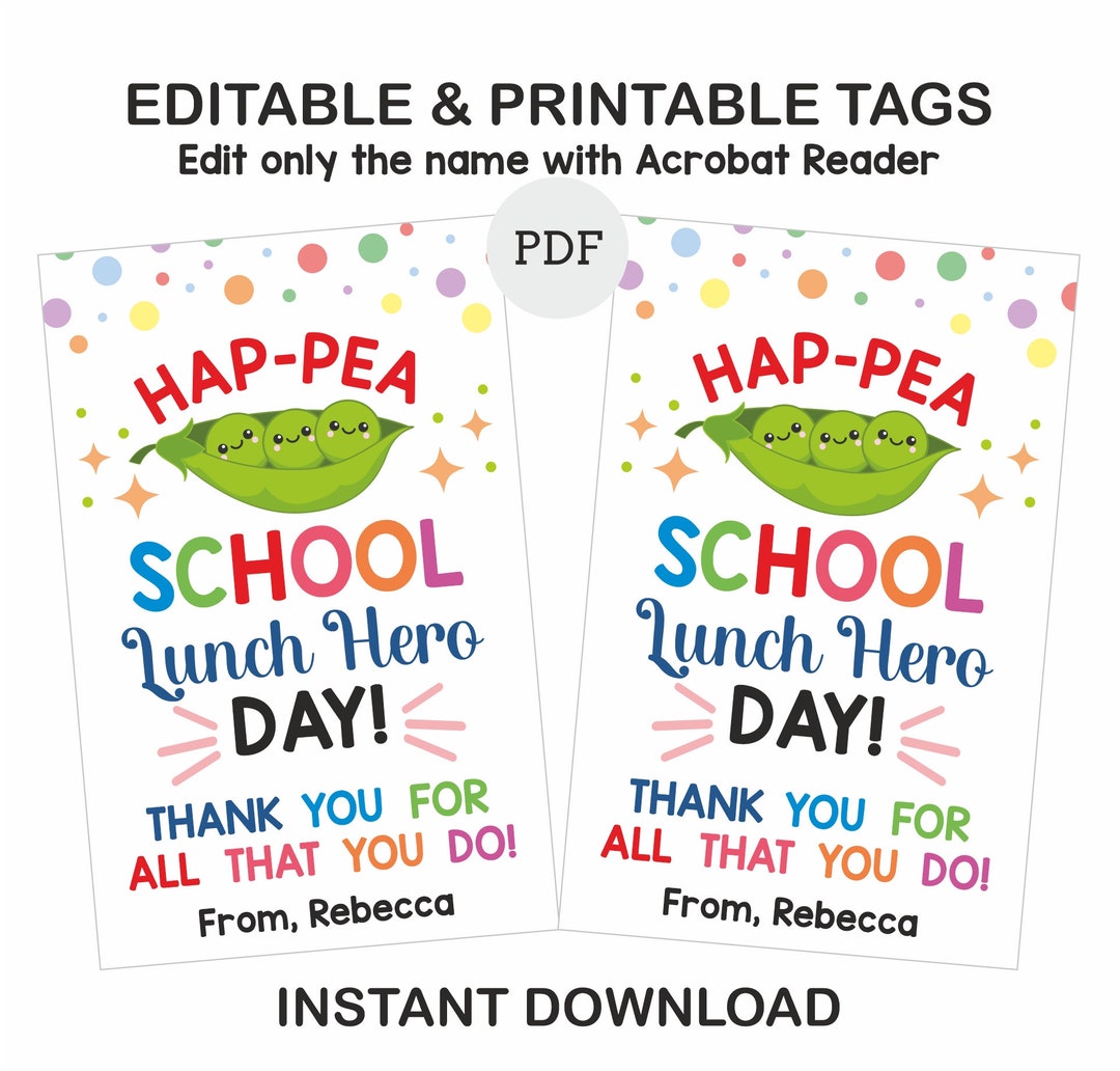 Editable School Lunch Hero Day Gift Tags Printable / Editable School ...