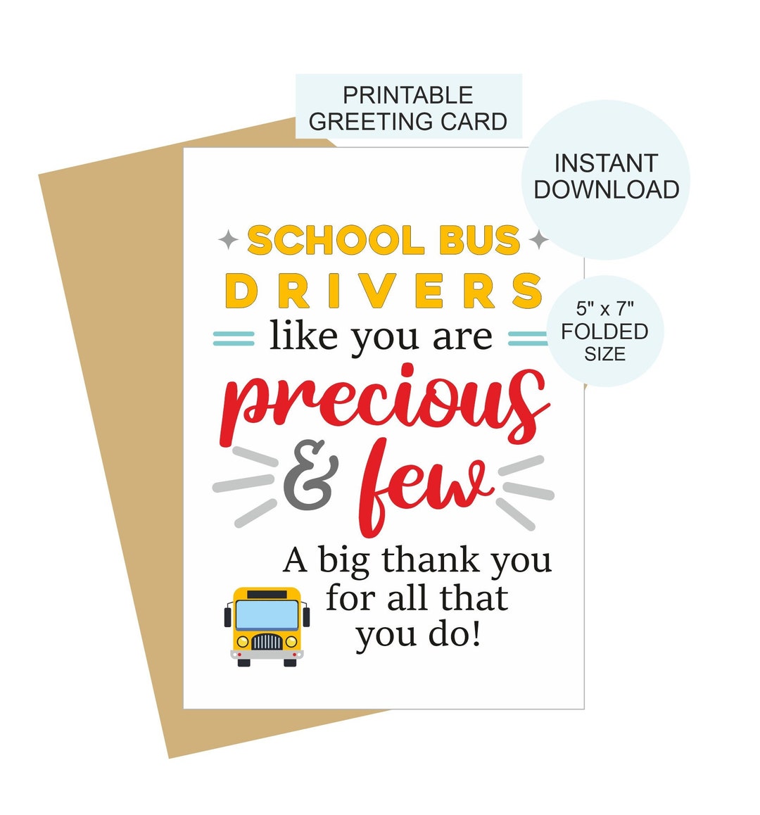 School Bus Driver Card Printable / School Bus Driver Thank You Card ...