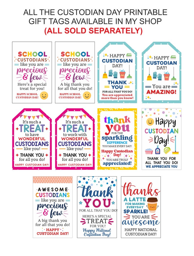Custodian Day Treat Tags Printable / Custodian Appreciation Day Gift ...