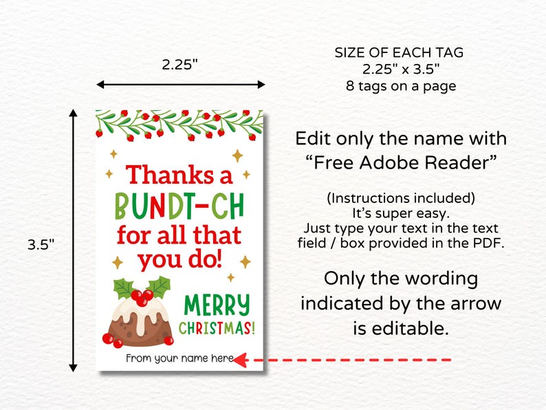 Christmas Bundt Tags Printable / Christmas Bundt Cake Tag / Bundt Thank ...