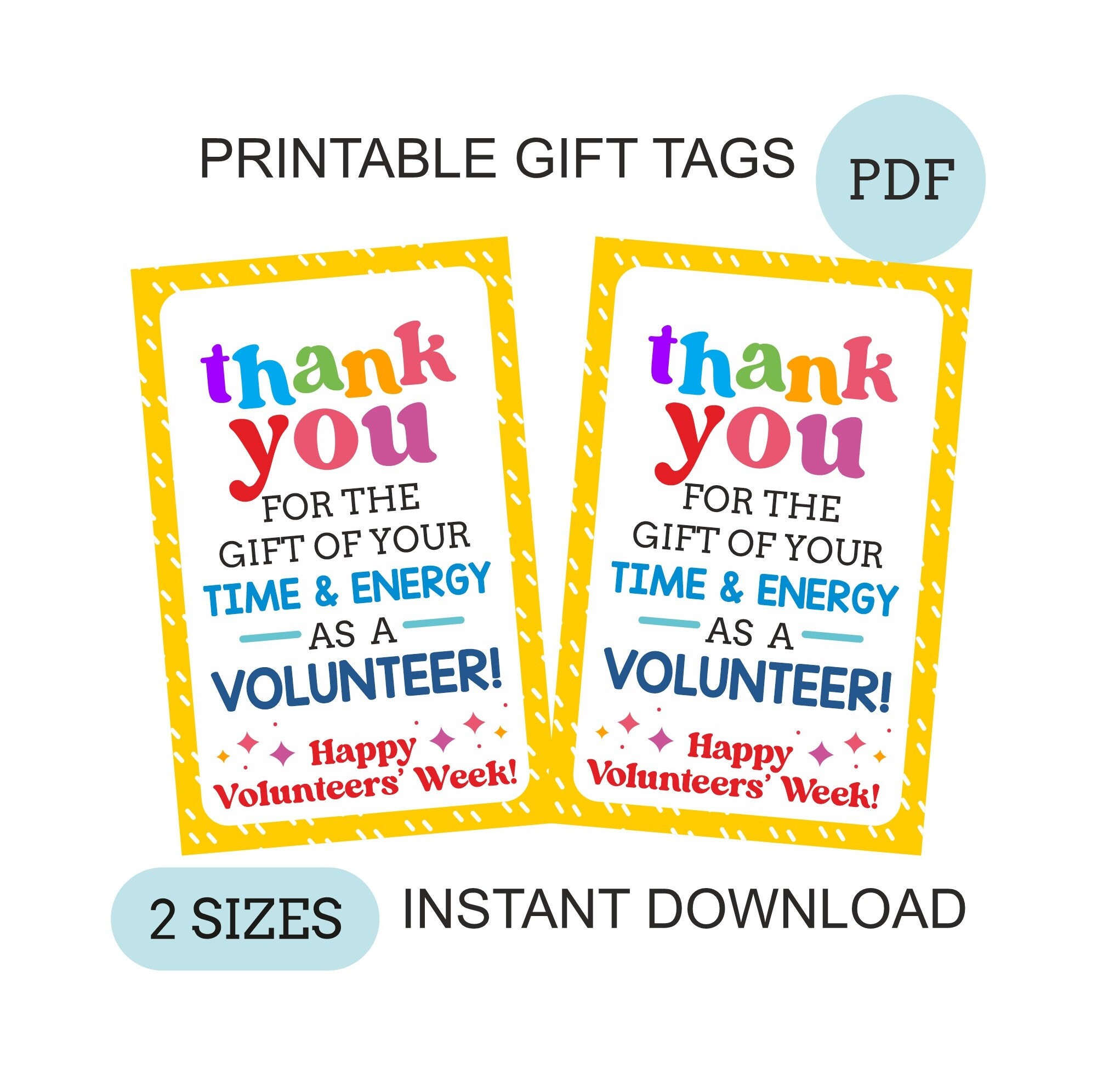 Volunteer Gift Tags Printable / Volunteer Tags / PDF - Etsy