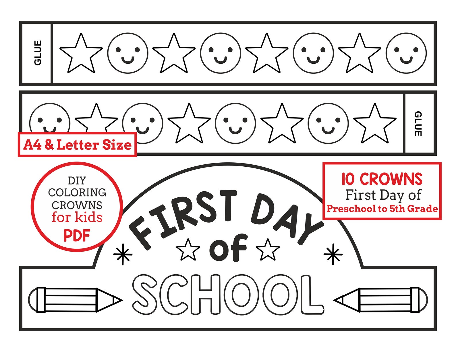 First Day of School Crown Printable / DIY Coloring Crown / First Day of ...