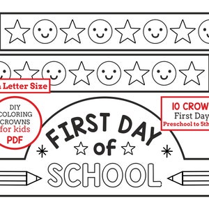 First Day of School Crown Printable / DIY Coloring Crown / First Day of ...