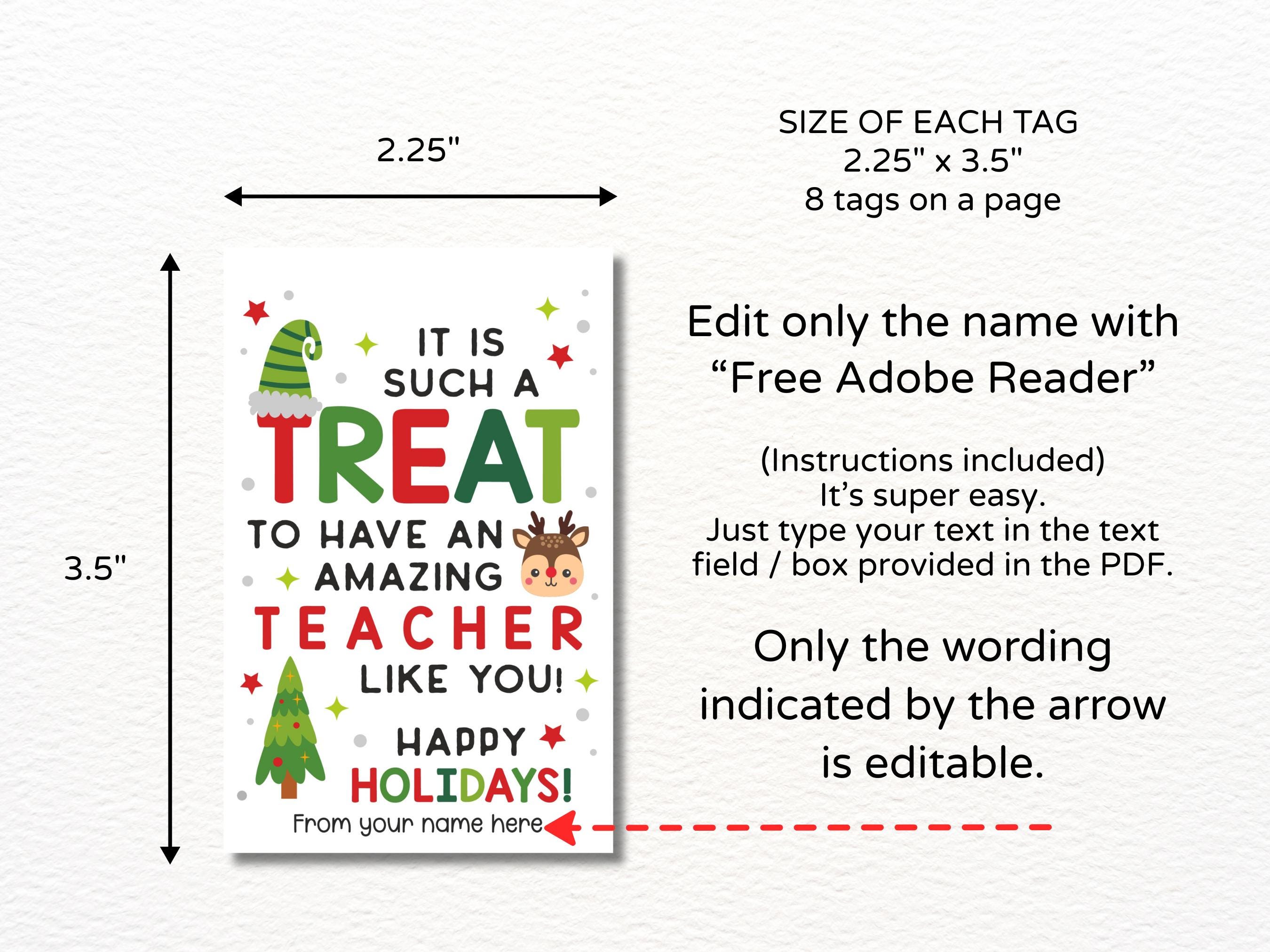 Christmas Teacher Gift Tag Printable / Christmas Teacher Treat Tag ...