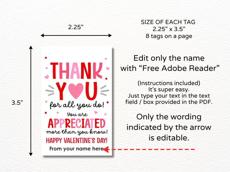 Valentine Appreciation Tags Printable / Valentine Thank You Tags ...