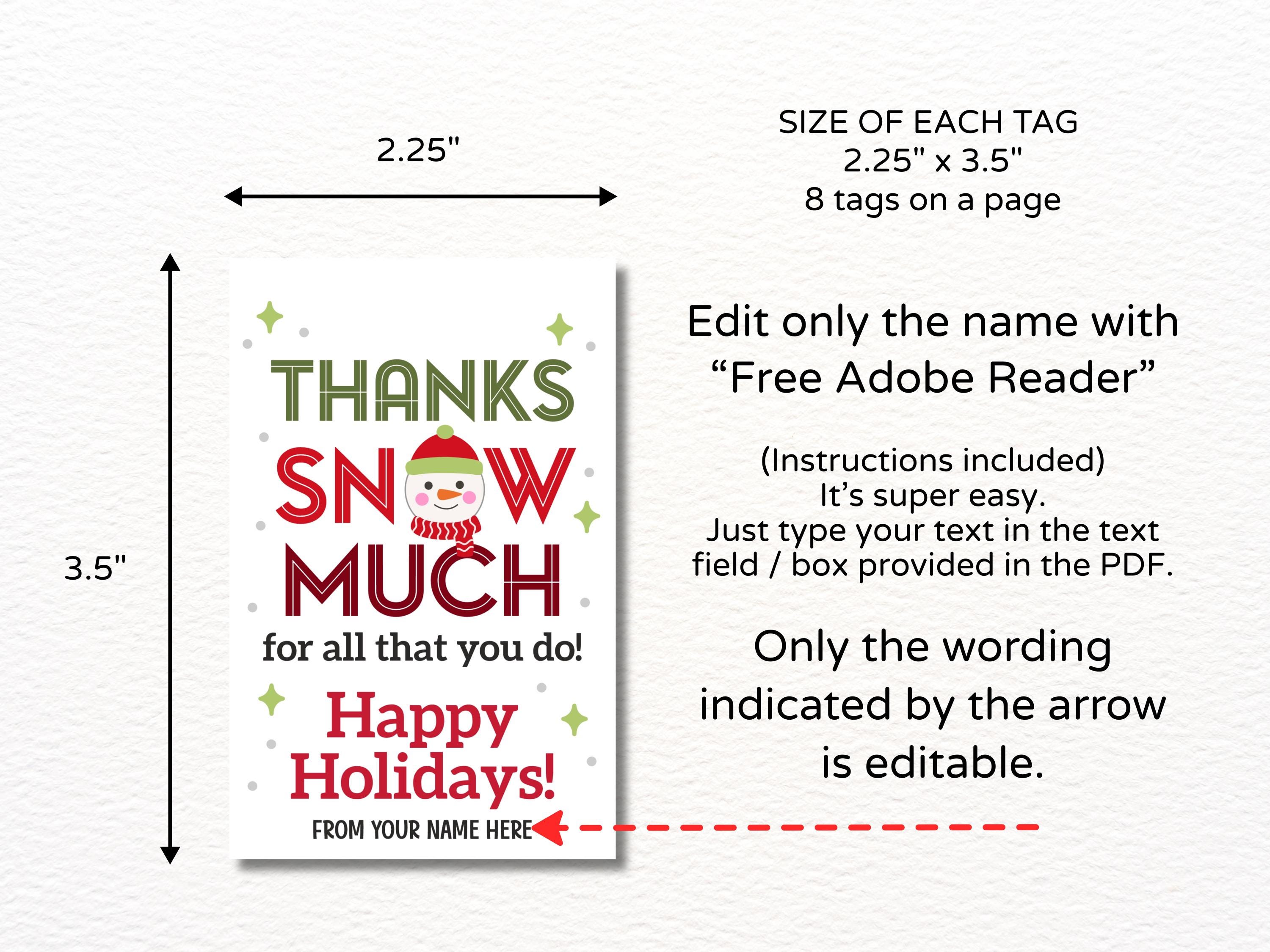 Thanks Snow Much Tag Printable / Thanks Snow Much for All You Do ...