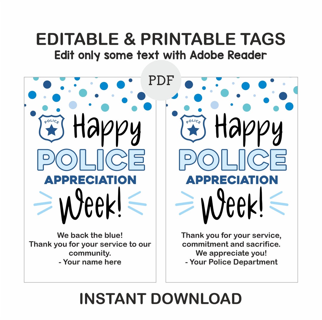 Editable Police Week Gift Tags Printable / Police Appreciation Week ...