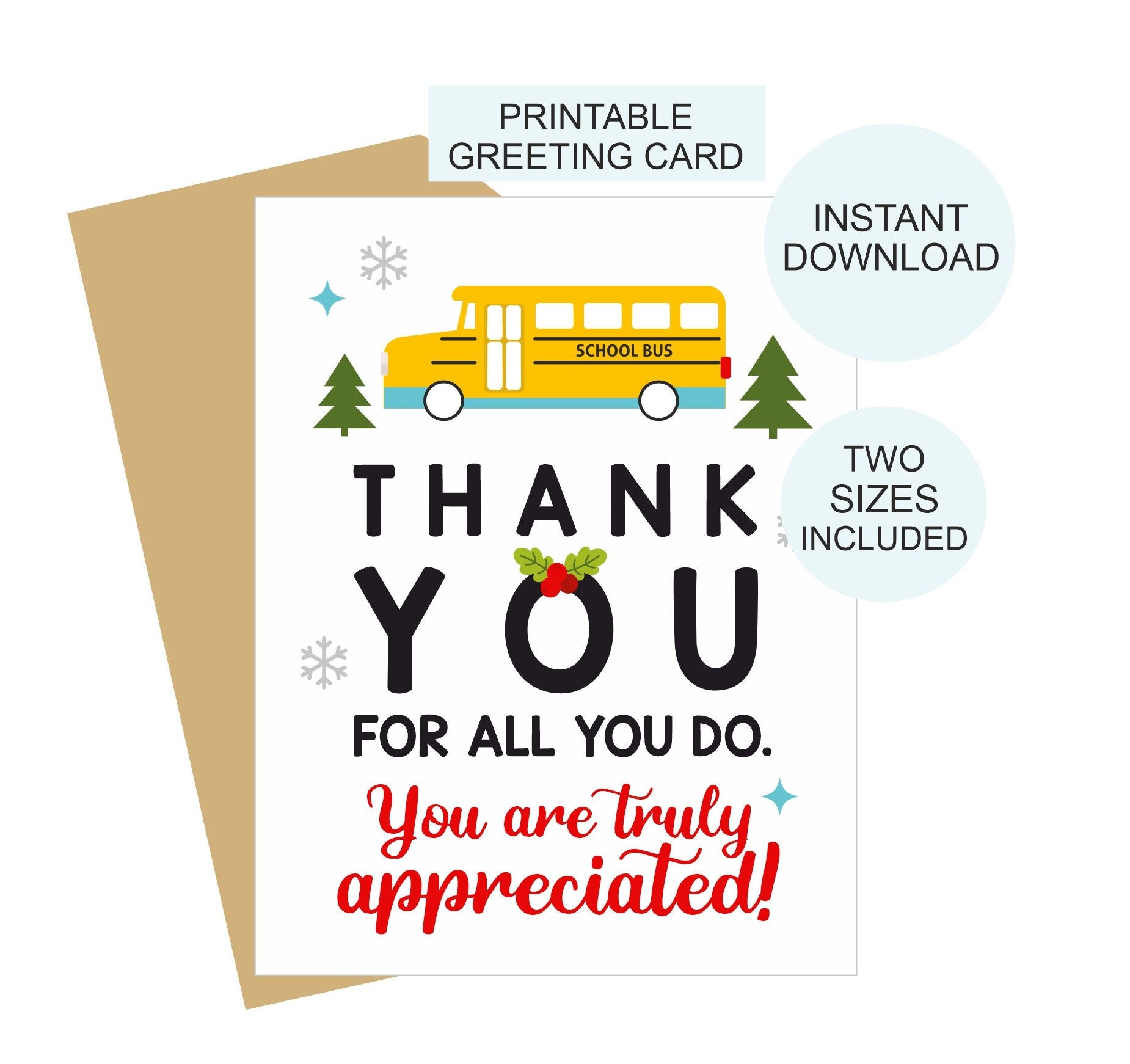 Holiday School Bus Driver Card Printable / School Bus Driver Christmas ...