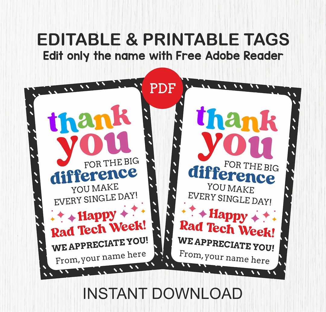Rad Tech Week Gift Tags Printable / Rad Tech Gifts / Rad Tech Tags ...