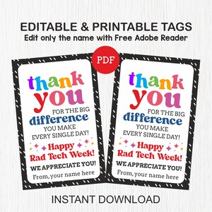 Rad Tech Week Gift Tags Printable / Rad Tech Gifts / Rad Tech Tags ...