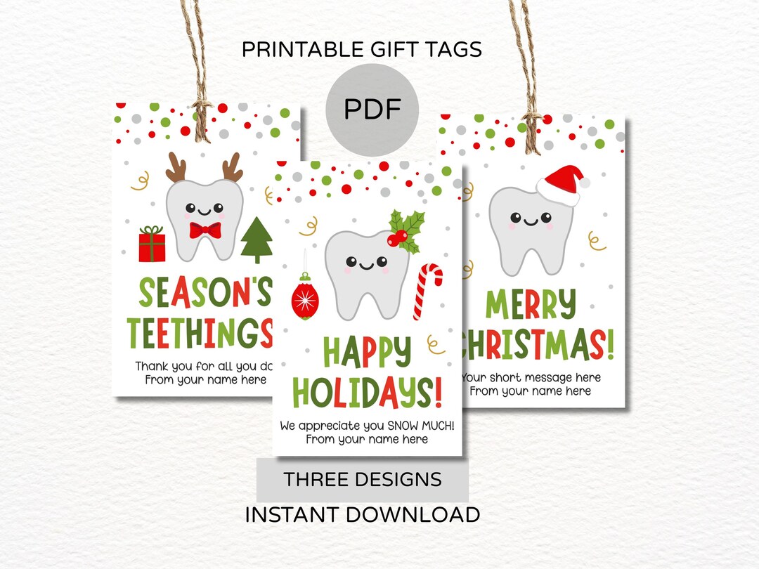 Dental Christmas Tags Printable / Dental Holiday Gift Tags / Christmas ...