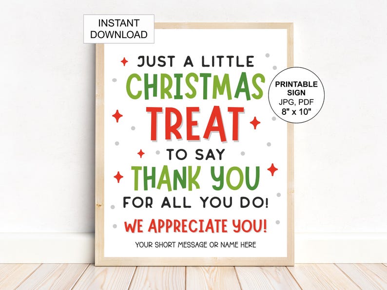 Christmas Treat Sign Printable / Christmas Thank You Sign / Christmas ...