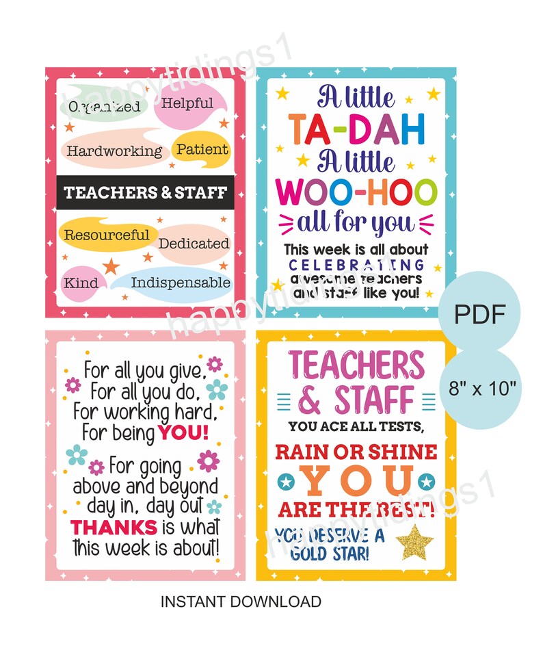 Teachers and Staff Appreciation Week Poster Set of 10 / Teacher and ...