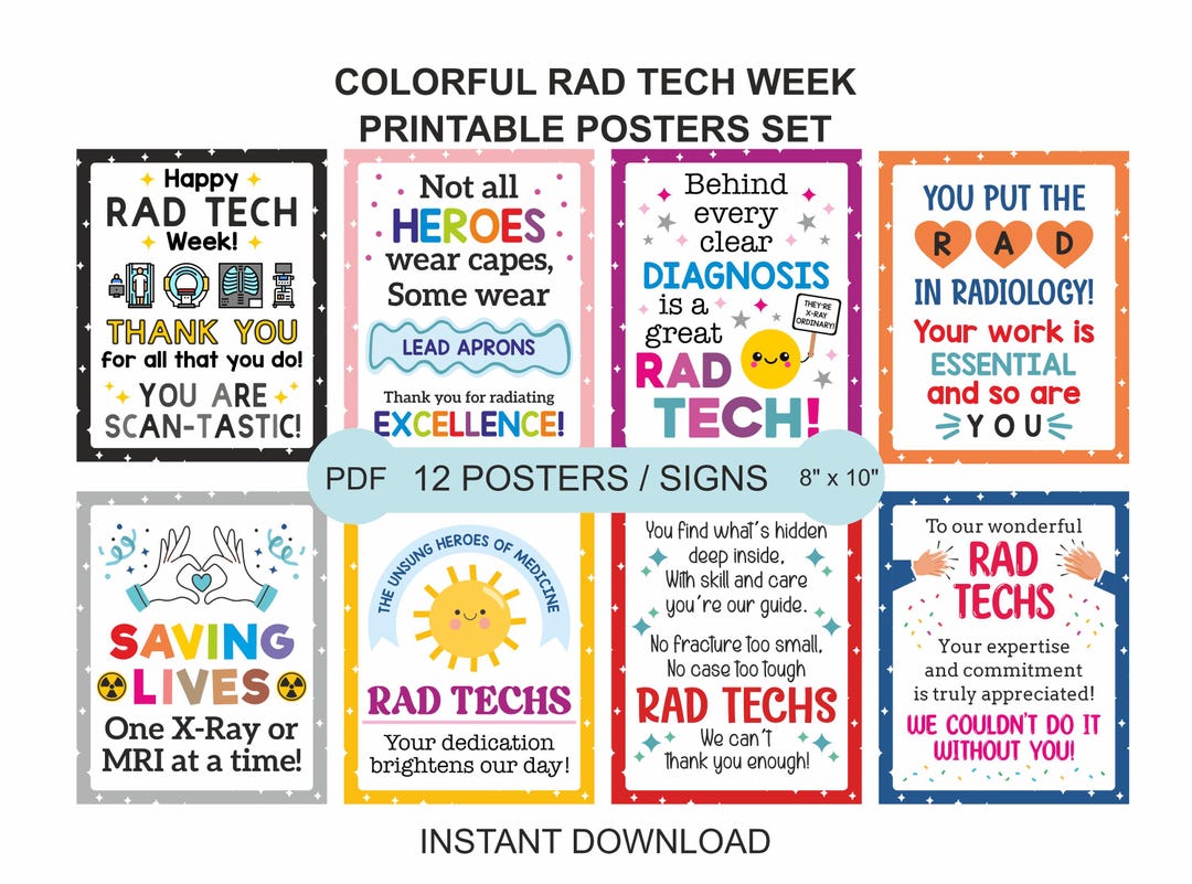 Rad Tech Week Signs Set of 12 Printable / Rad Tech Week Posters ...