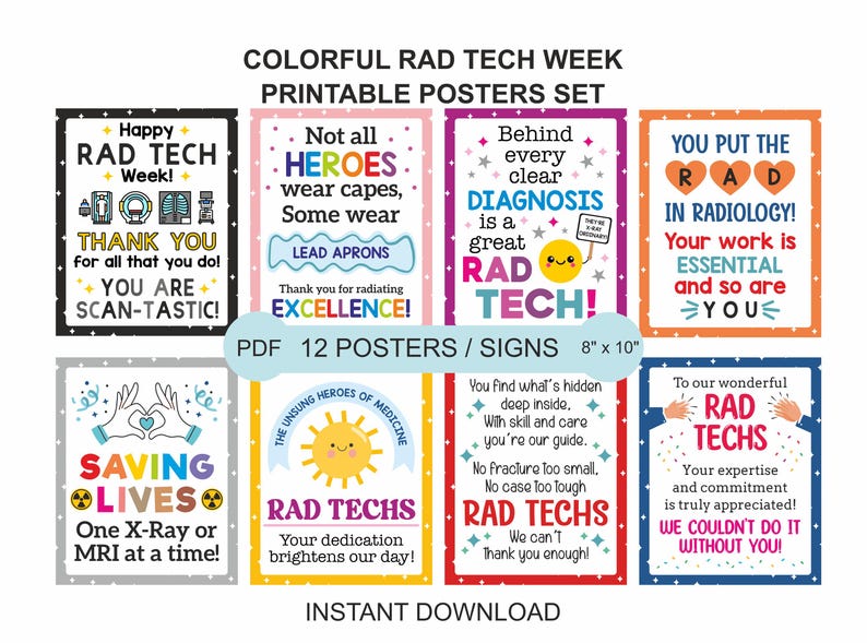 Rad Tech Week Signs Set of 12 Printable / Rad Tech Week Posters ...