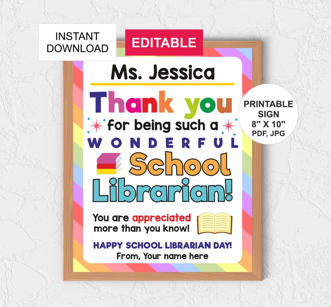 Editable School Librarian Day Sign Printable / School Librarian ...