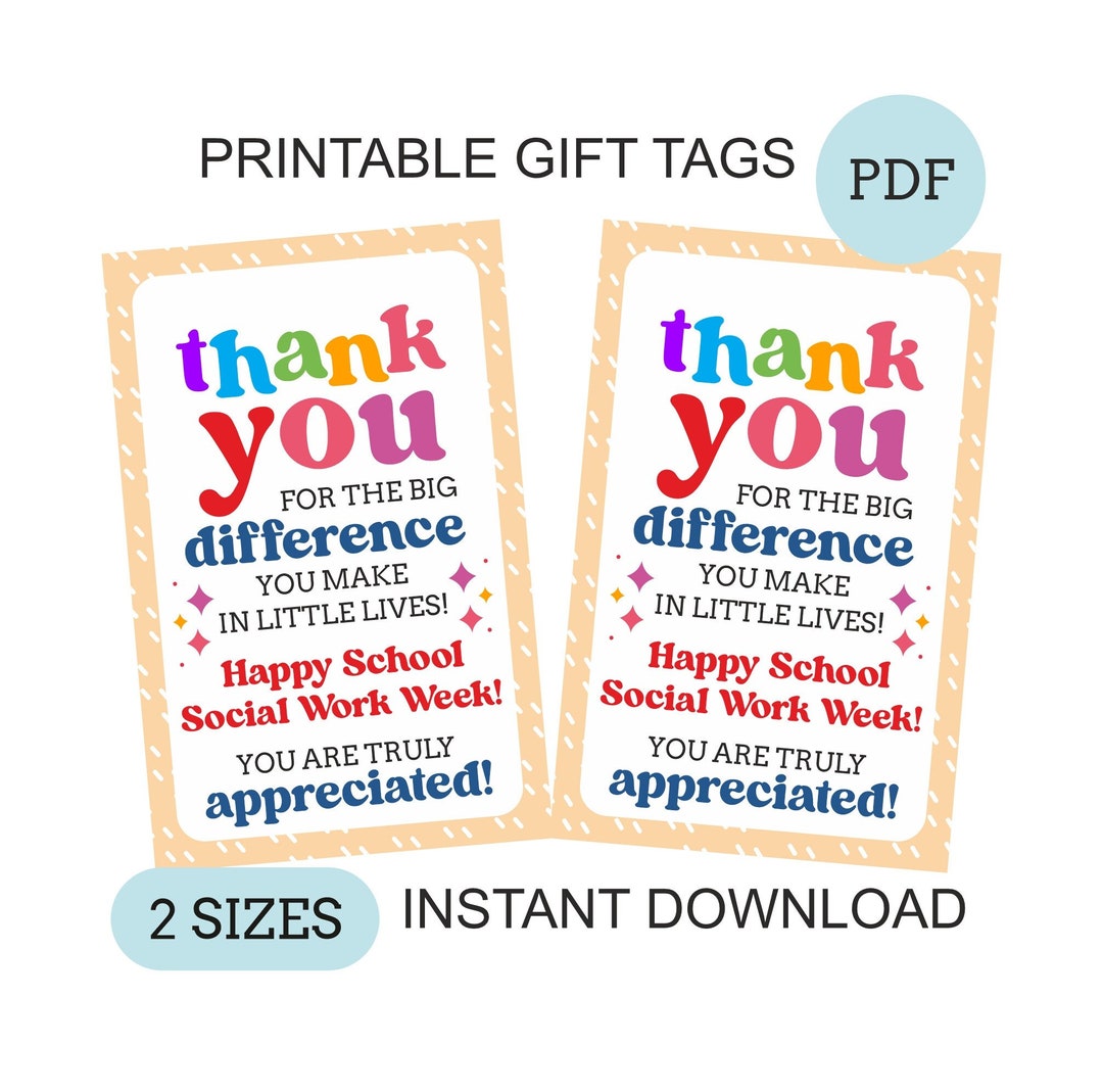 School Social Worker Week Tags Printable / School Social Worker Gift ...