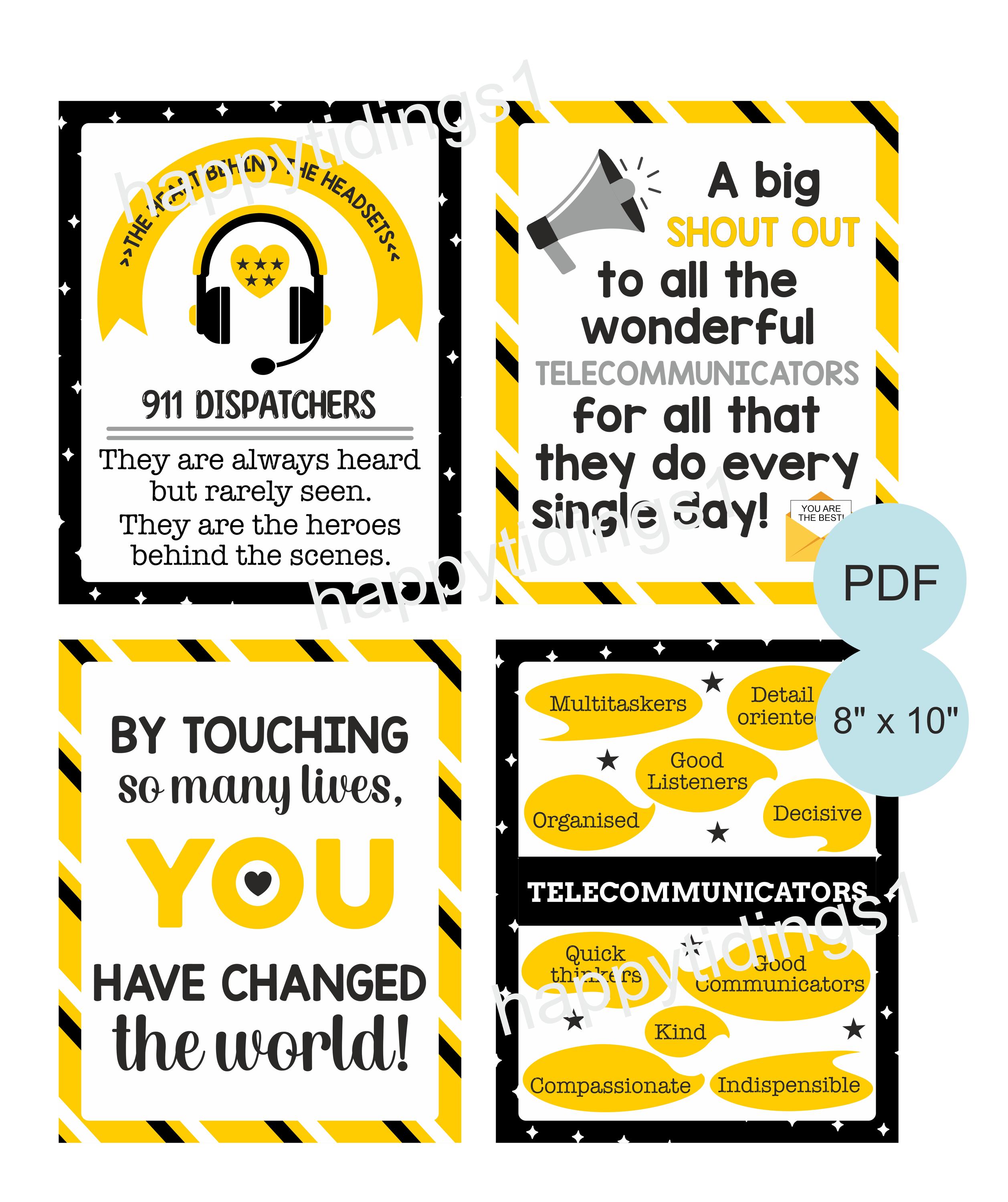 Telecommunicator Week Signs Set of 10 / 911 Dispatcher Appreciation ...