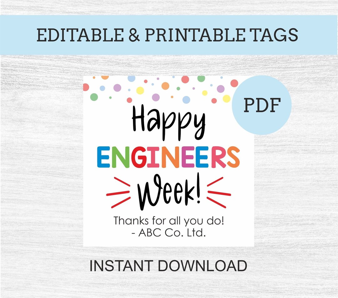 Editable Engineers Week Tags Printable / Editable Engineer Week Gift ...