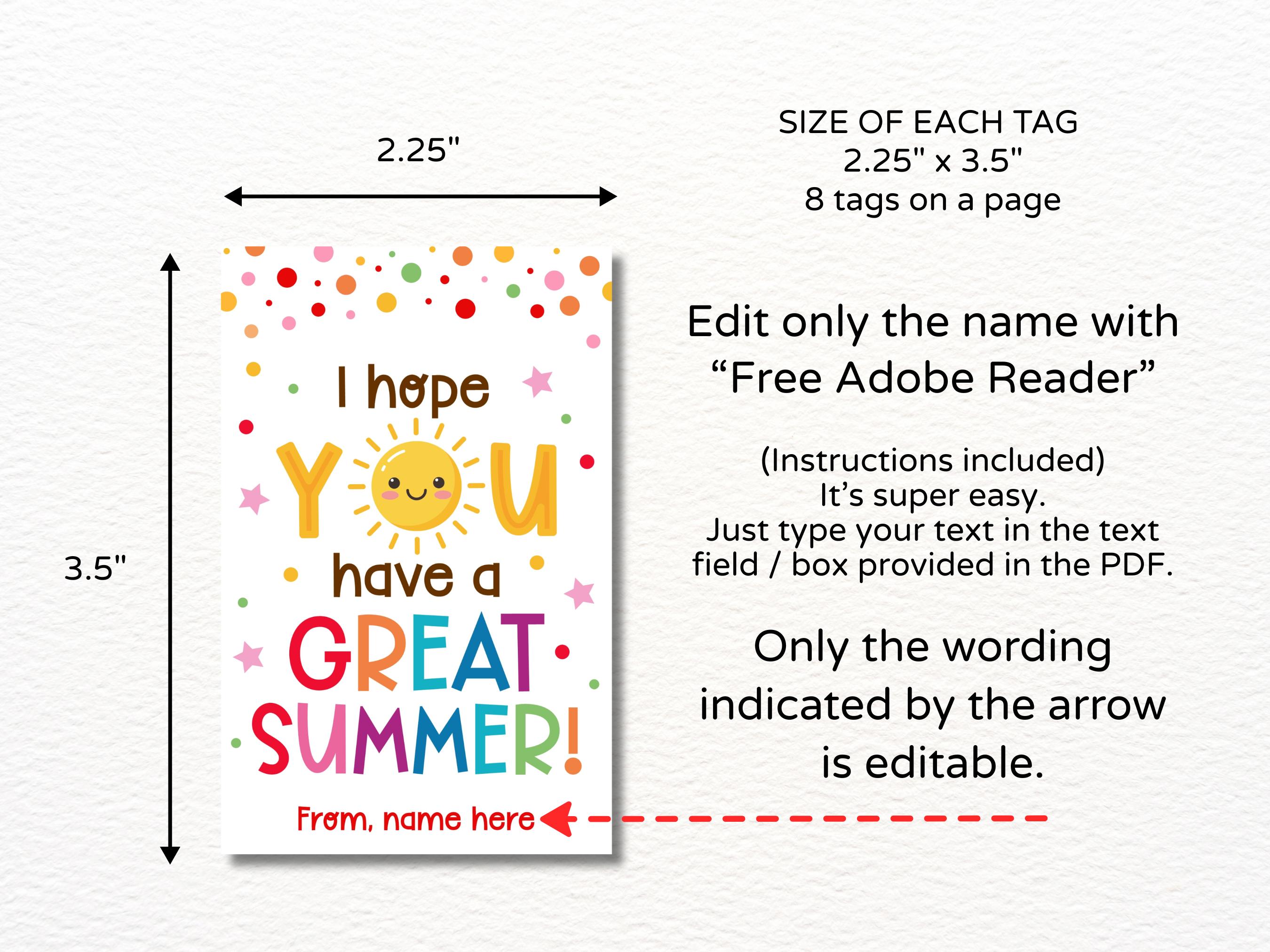 Summer Gift Tags Printable / Hope You Have a Great Summer Tag / Summer ...