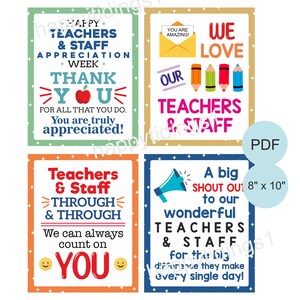 Teachers and Staff Appreciation Week Poster Set of 10 / Teacher and ...