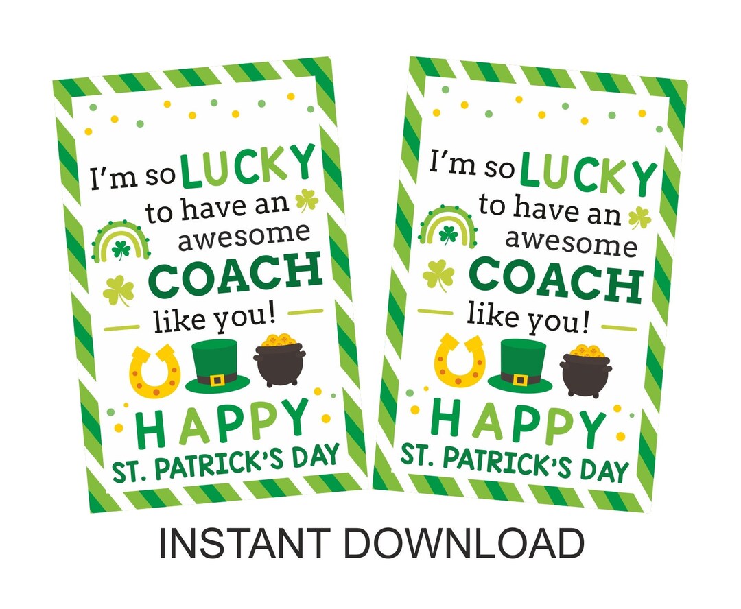 St. Patrick's Day Coach Gift Tag Printable / St. Patrick's Day Coach ...