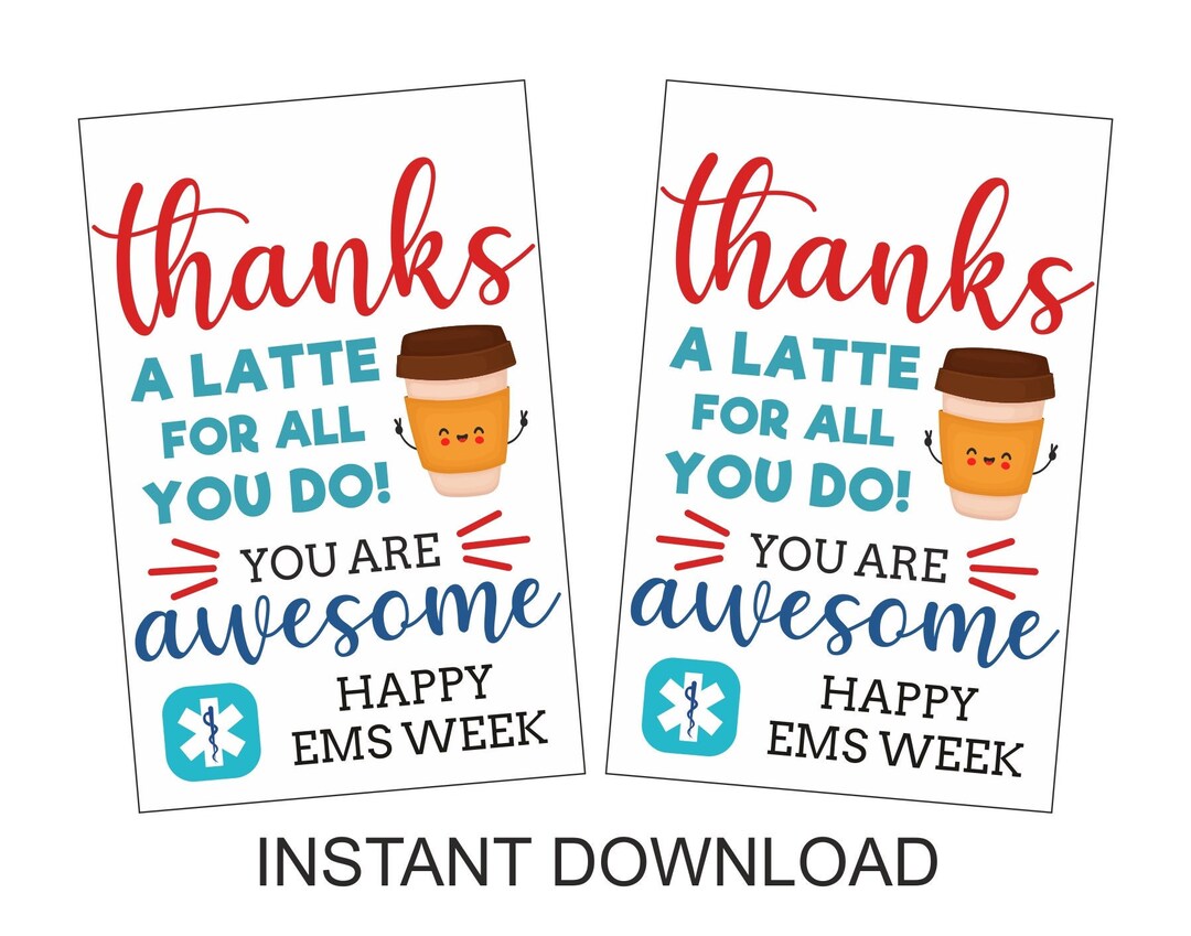 EMS Week Coffee Tags Printable / EMS Week Thank You Tag / Ems Week ...
