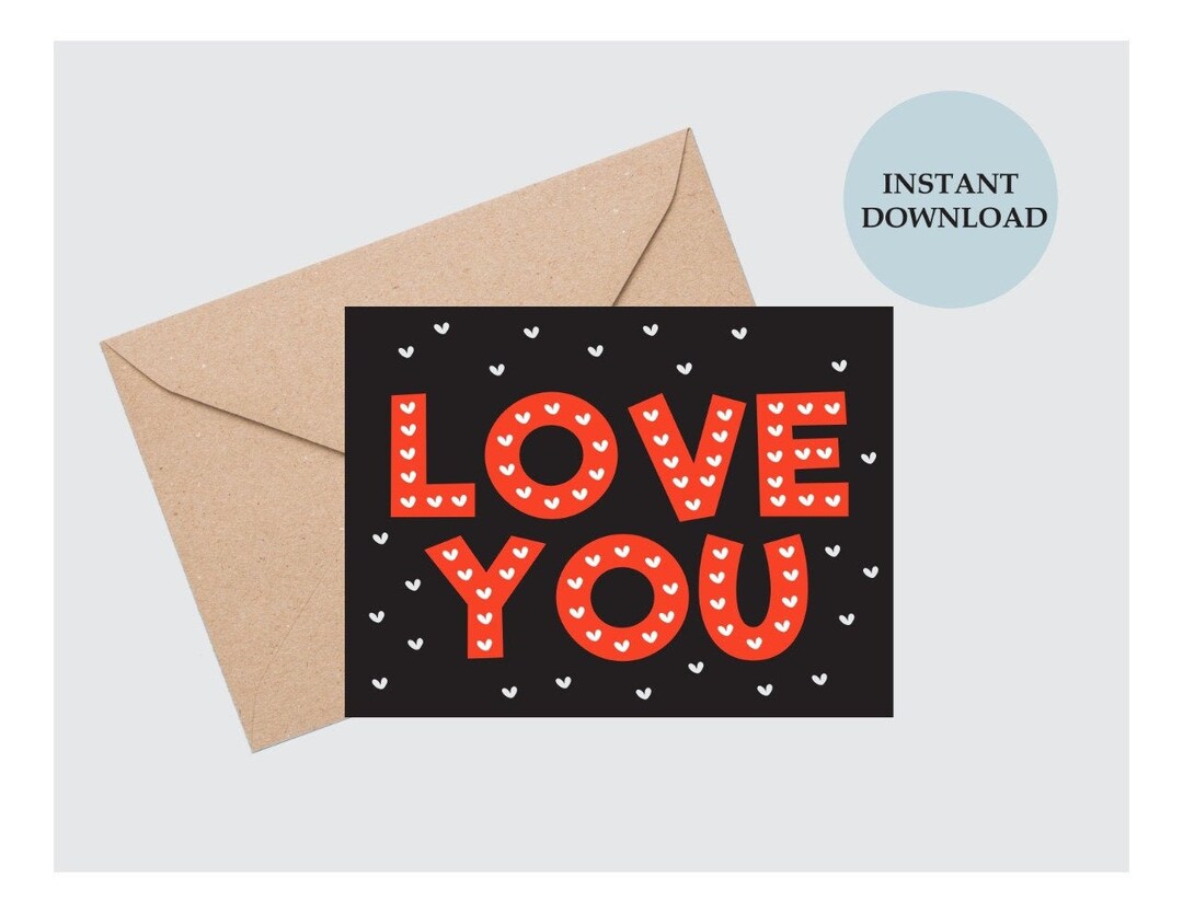 Love You Card Printable / Love You Card Instant Download / I Love You ...