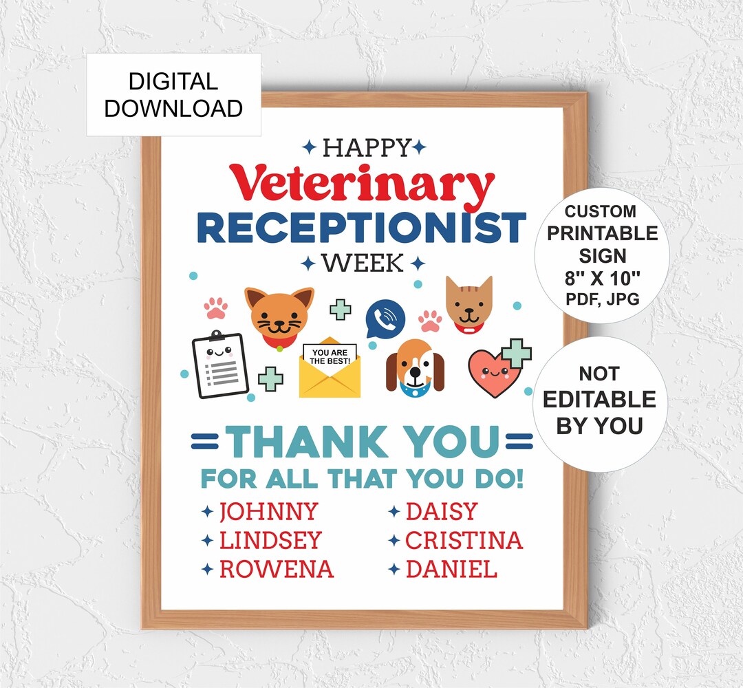 Personalised Vet Receptionist Week Sign Printable / Personalized ...