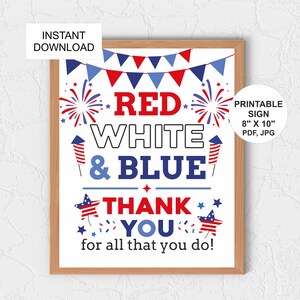 Red White and Blue Sign Printable / 4th of July Sign / Fourth of July ...