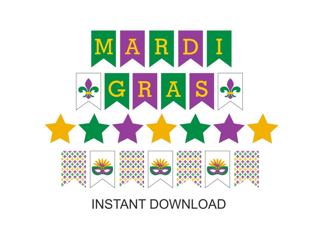 Printable Mardi Gras Banner / Mardi Gras Decorations / Mardi Gras Party ...