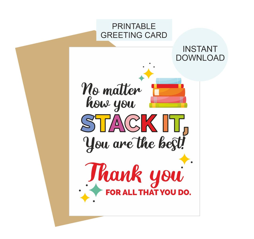 Librarian Card Printable / School Librarian Card / Book Lover Card ...