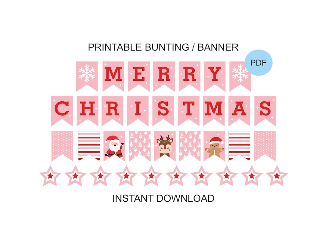 Pink Christmas Banner Printable / Pink Christmas Bunting / Pink Merry ...