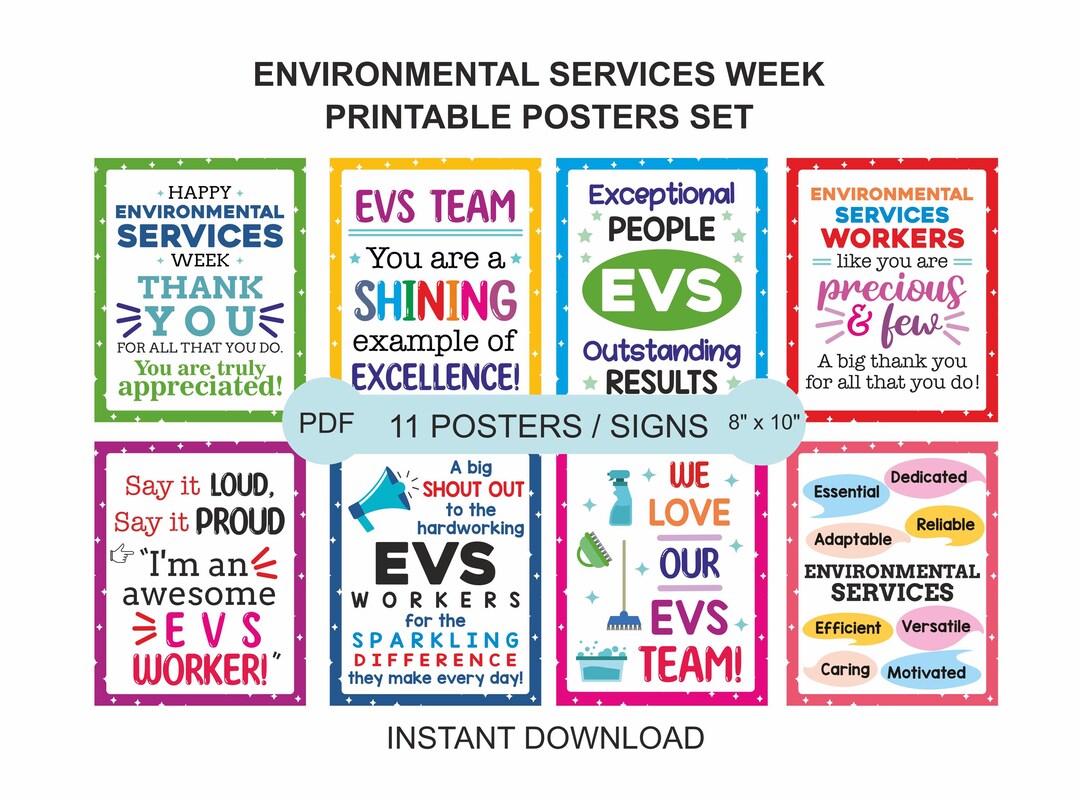 EVS Week Posters Printable / Environmental Services Week Signs Set of ...