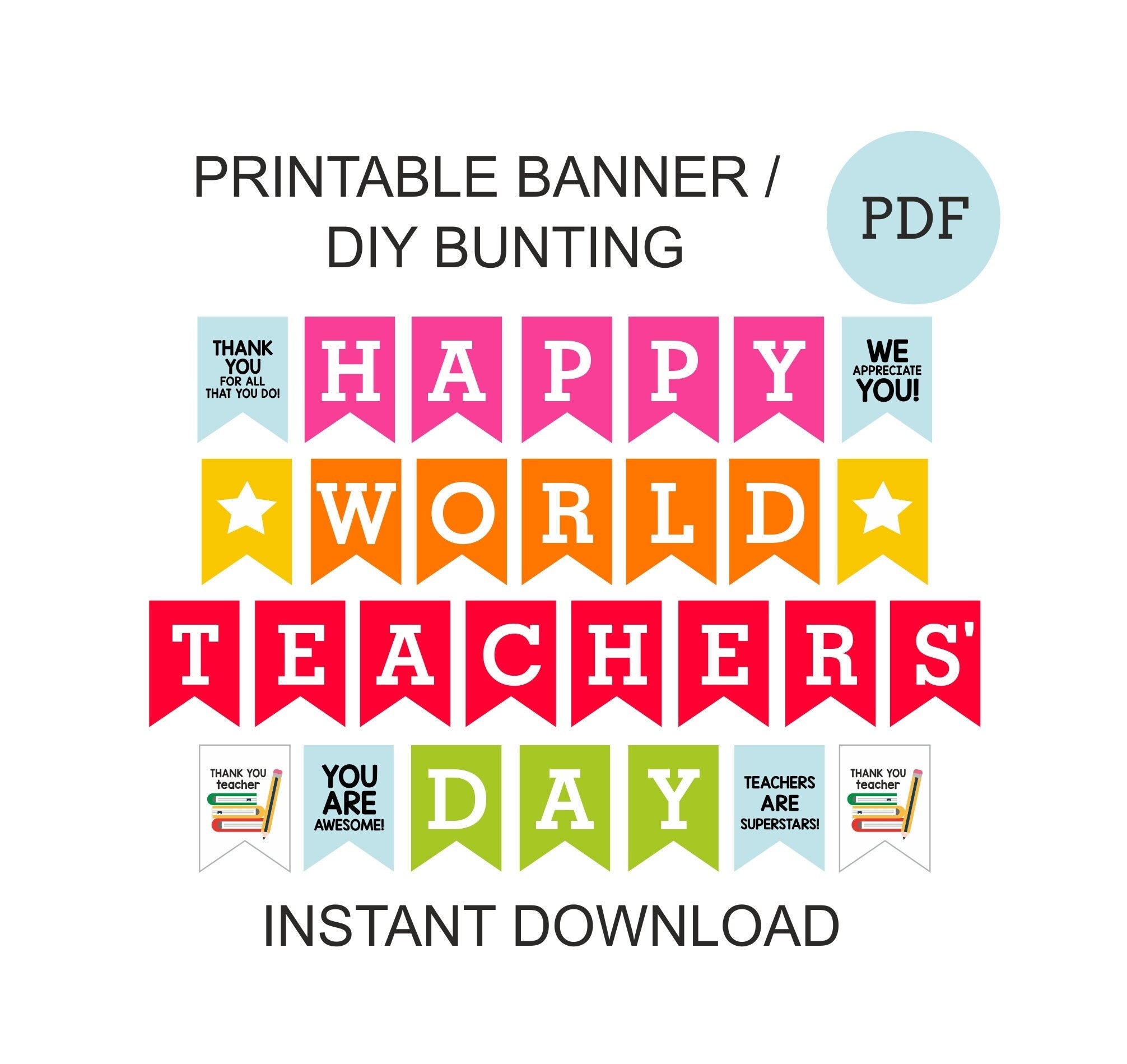 World Teachers Day Banner Printable / World Teacher Day Banner / World Teacher Day 2023 Bunting ...