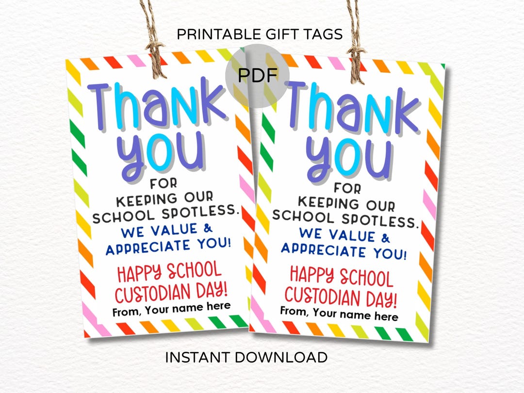 School Custodian Day Tags Printable / School Custodian Gift Tag ...