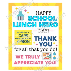 School Lunch Hero Day Sign Printable / Lunch Hero Sign / School Lunch ...