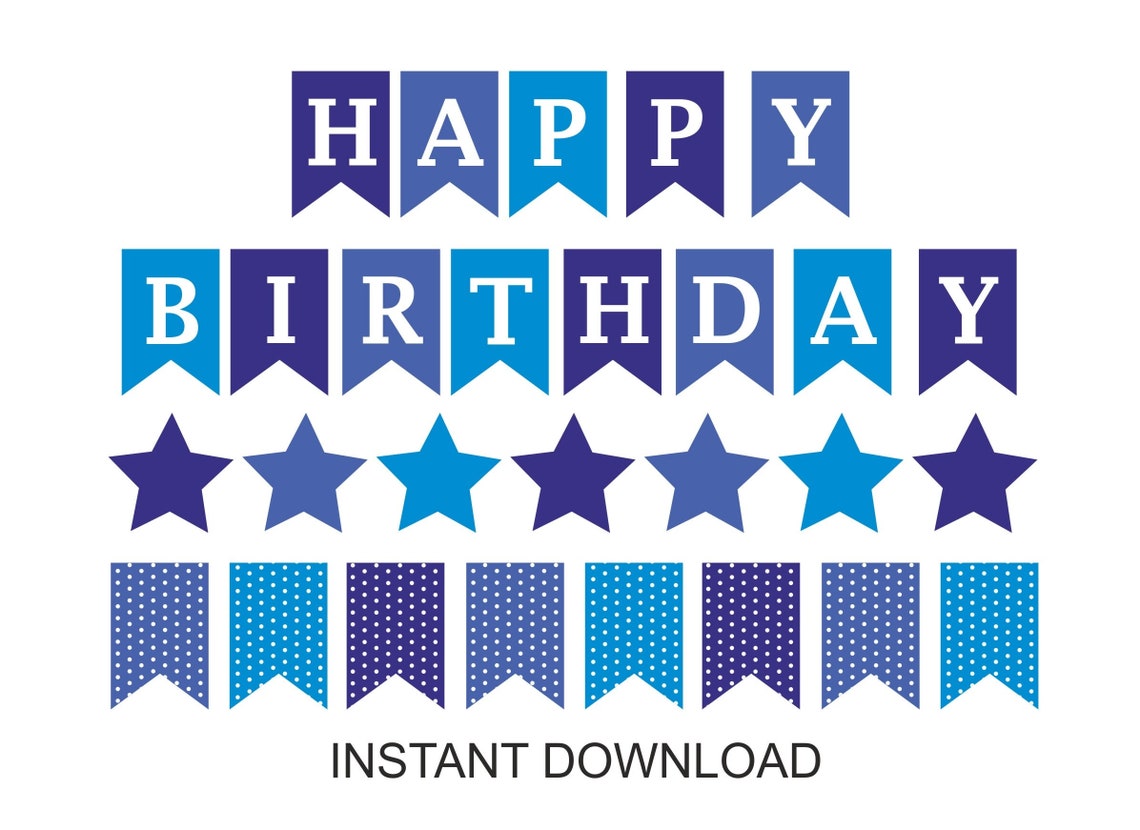 Blue Happy Birthday Banner Printable / Printable Blue Birthday | Etsy
