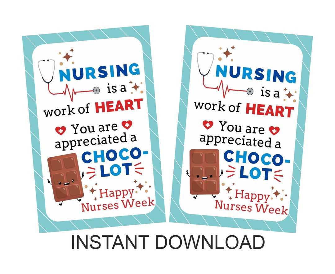 Nurses Week Chocolate Tags Printable / Nurse Appreciation Gift / Nurse ...
