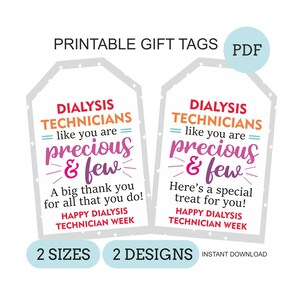 Dialysis Technician Week Tag Printable / Dialysis Tech Week Gift ...