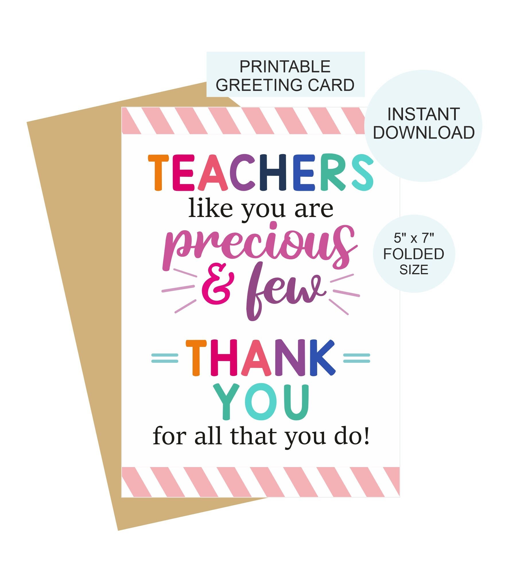 Teacher Appreciation Card Printable / Teacher Thank You Card / Teacher ...