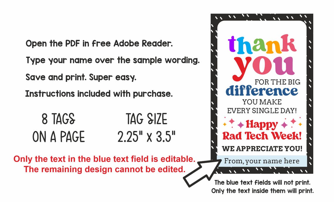 Rad Tech Week Gift Tags Printable / Rad Tech Gifts / Rad Tech Tags ...