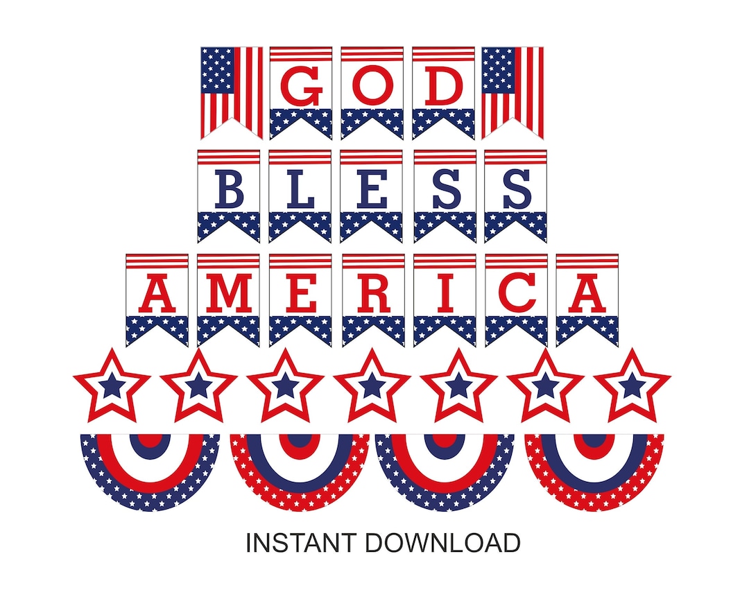God Bless America Banner Printable / American Flag Banner / God Bless ...