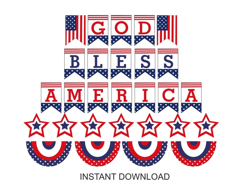 God Bless America Banner Printable / American Flag Banner / - Etsy
