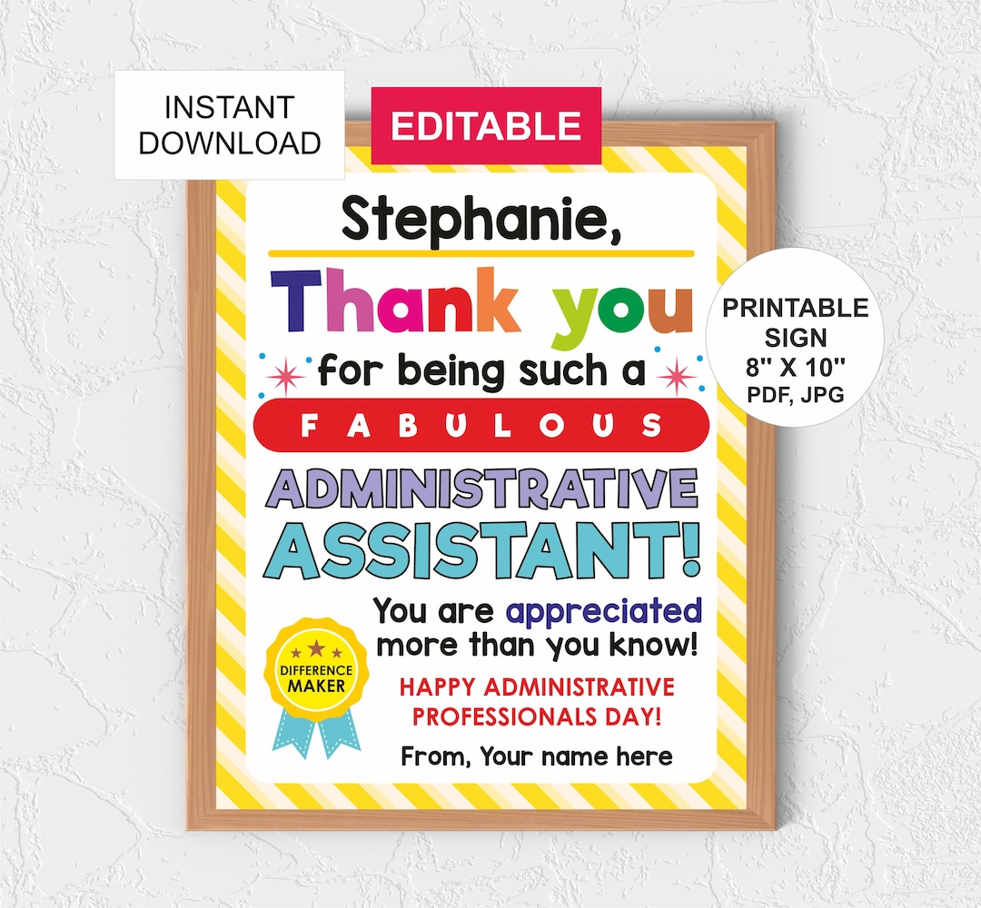 Editable Administrative Assistant Day Sign Printable / Administrative ...