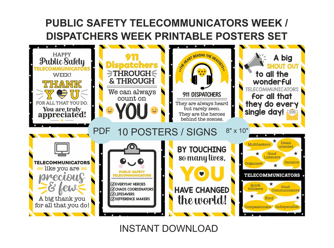 Telecommunicator Week Signs Set of 10 / 911 Dispatcher Appreciation ...