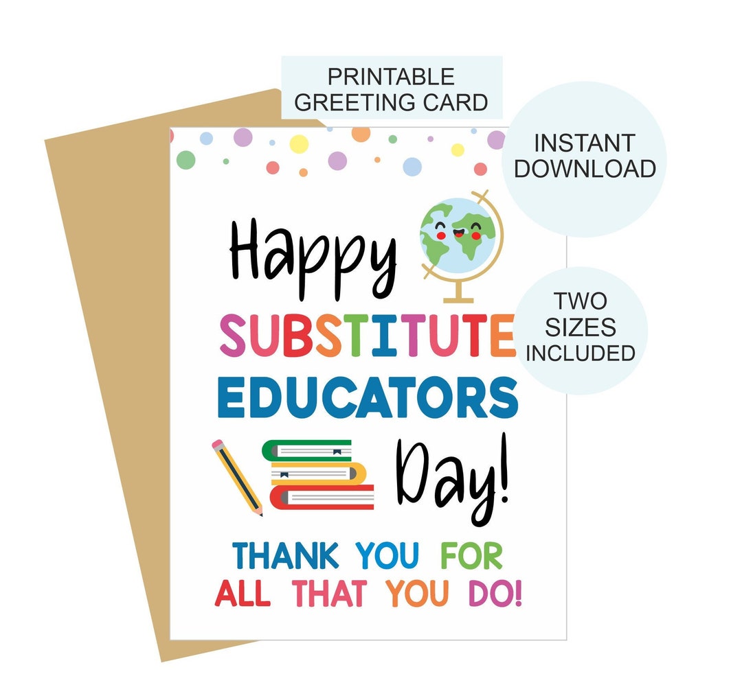 Substitute Teacher Card Printable / Substitute Educator Card ...