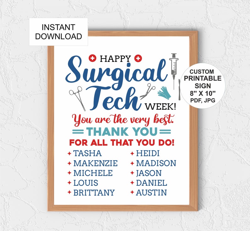 Personalised Surgical Tech Week Appreciation Sign Printable / Surgical ...