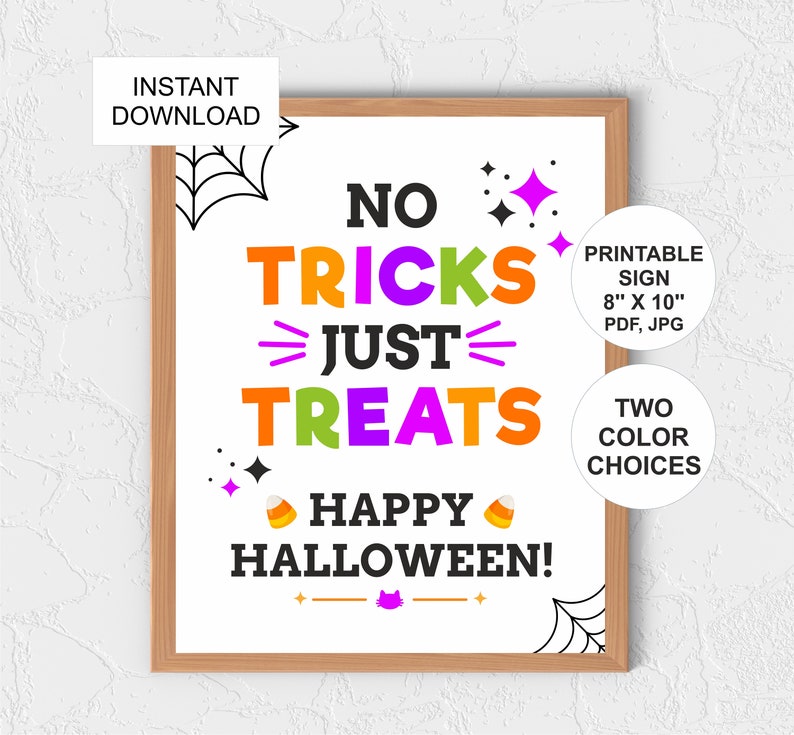 No Tricks Just Treats Sign Printable / Halloween Treat Sign / Halloween ...